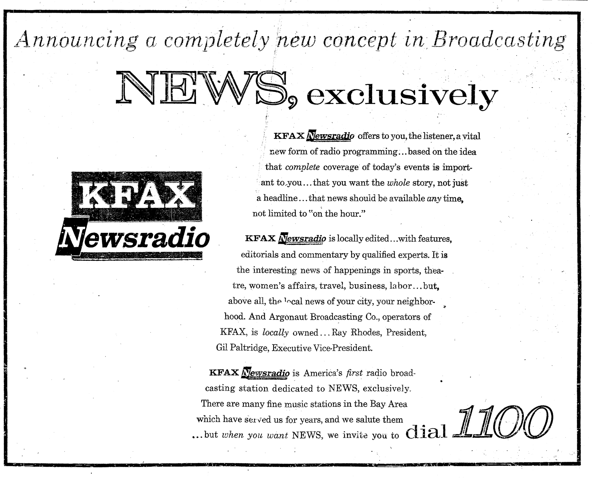 KFAX 1100 AM San Francisco, CA | Bay Area Radio Museum & Hall of Fame